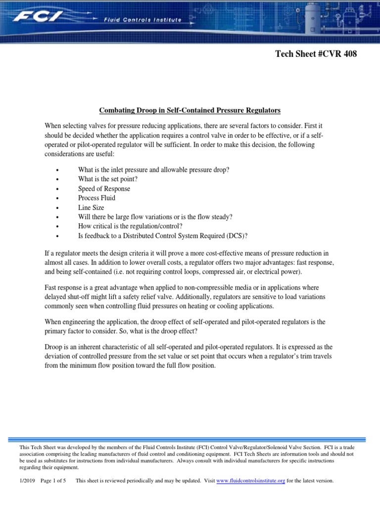 Comating Droop in Self-Contained Pressure Regulators (CVR408) | PDF ...