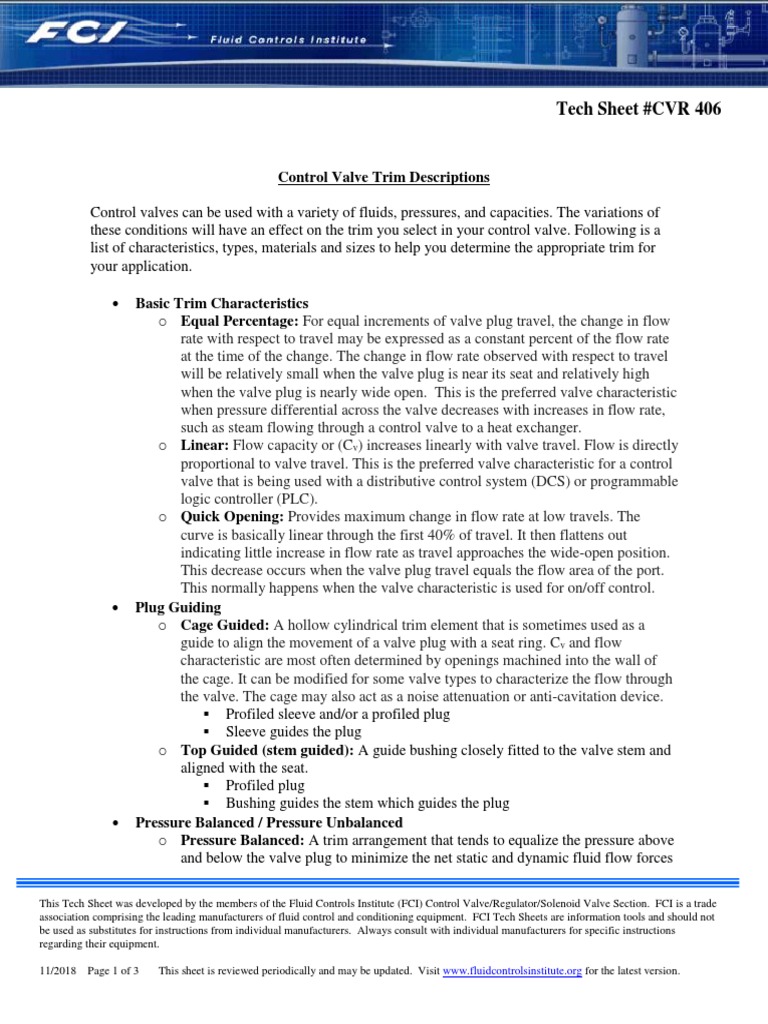 Control Valve Trim Description (CVR406) | PDF | Valve | Flow Measurement