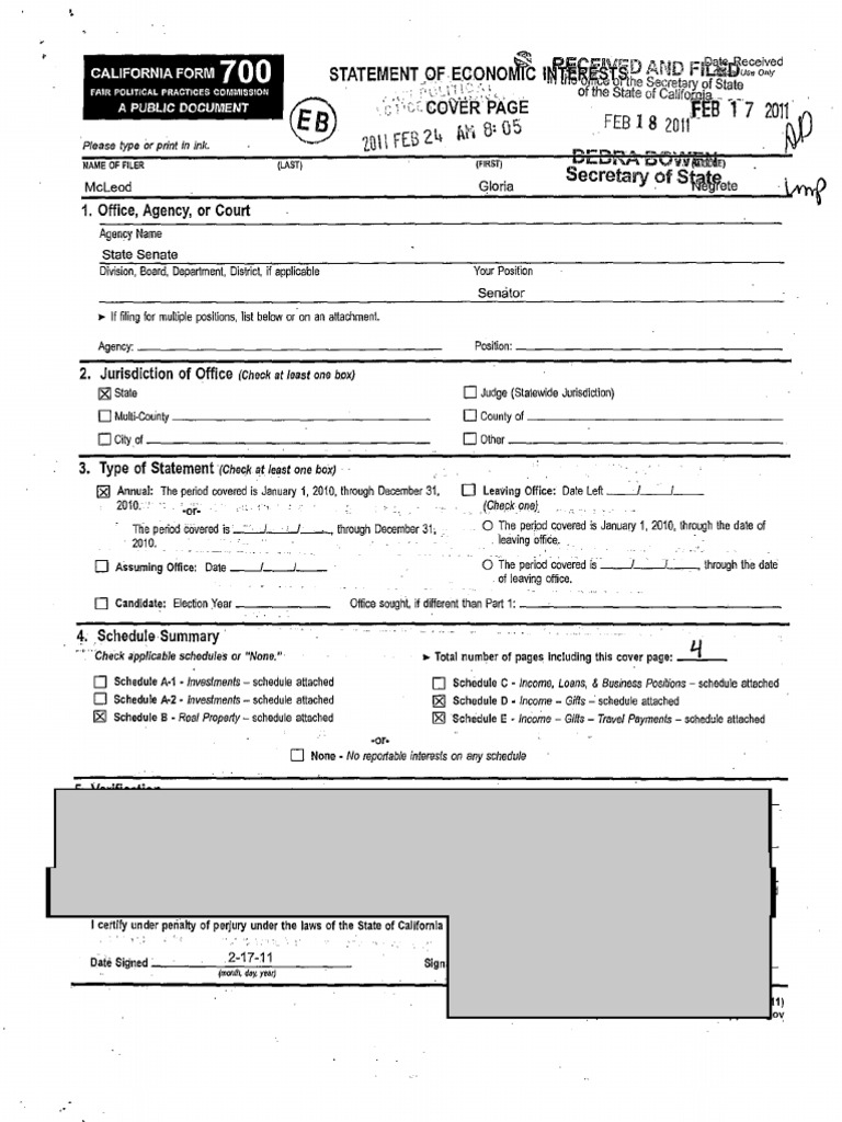 California Form 700: FPPC Disclosure | PDF | Loans | Leasehold Estate