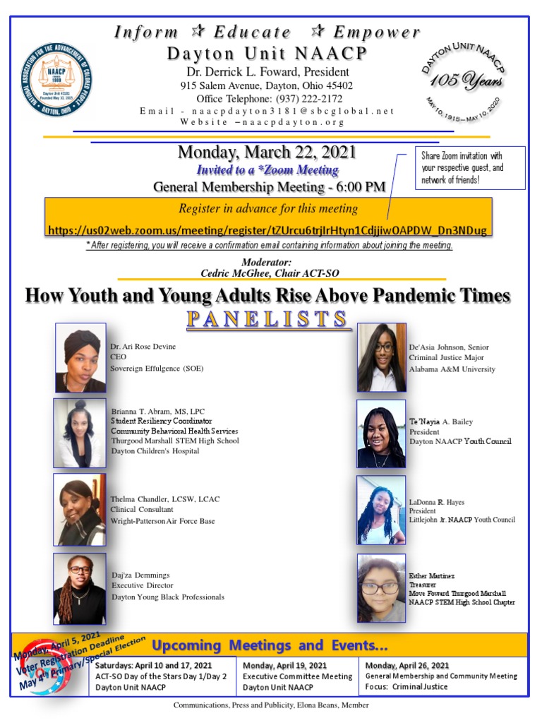 Dayton Unit NAACP Flyer - Young Adult, Youth & College Division March ...