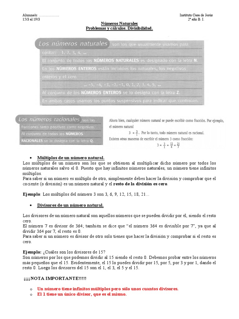 2 - Números Naturales (Problemas y Cálculos - Divisibilidad) | PDF ...