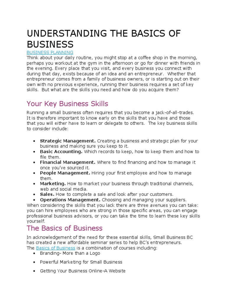 Understanding The Basics of Business | PDF | Entrepreneurship | Business