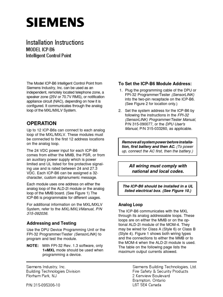 Installation Instructions: Model Icp-B6 Intelligent Control Point | PDF ...