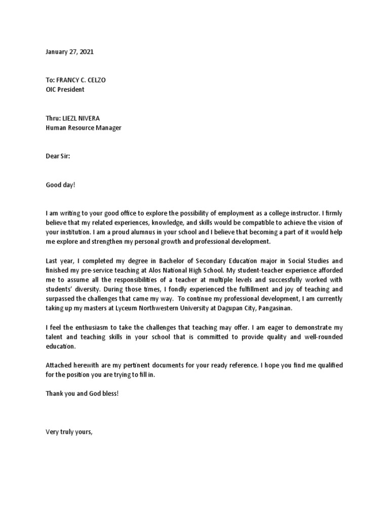 Letter of Application GPC | PDF | Career & Growth | Self-Improvement