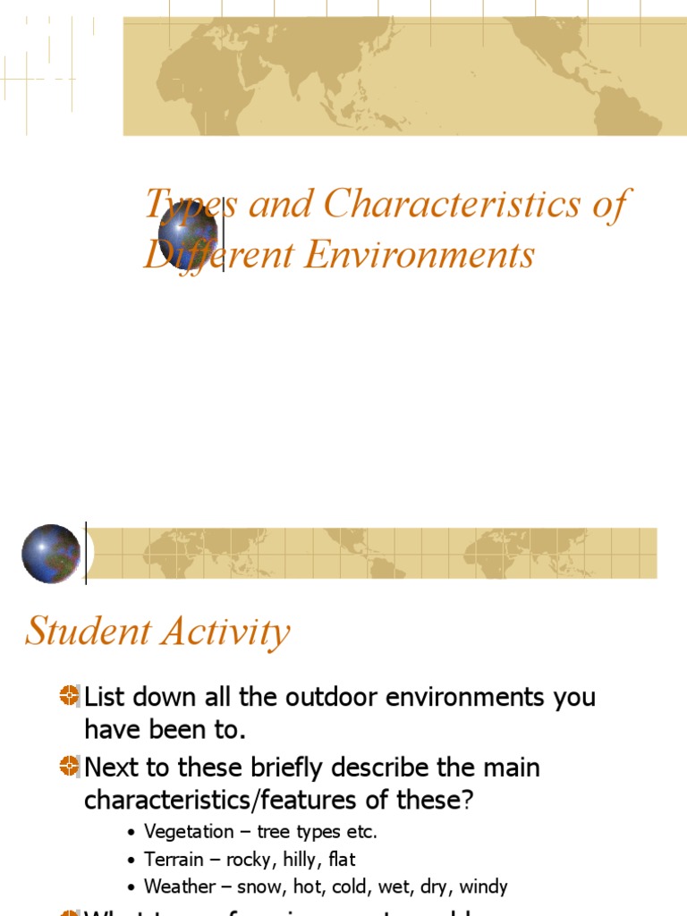 Types and Characteristics of Different Environments | PDF | Desert ...