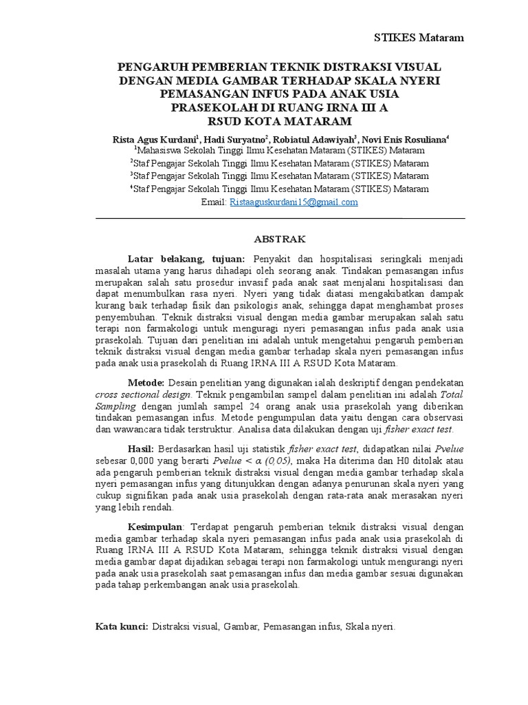 Pengaruh Pemberian Teknik Distraksi Visual Dengan Media Gambar Terhadap ...