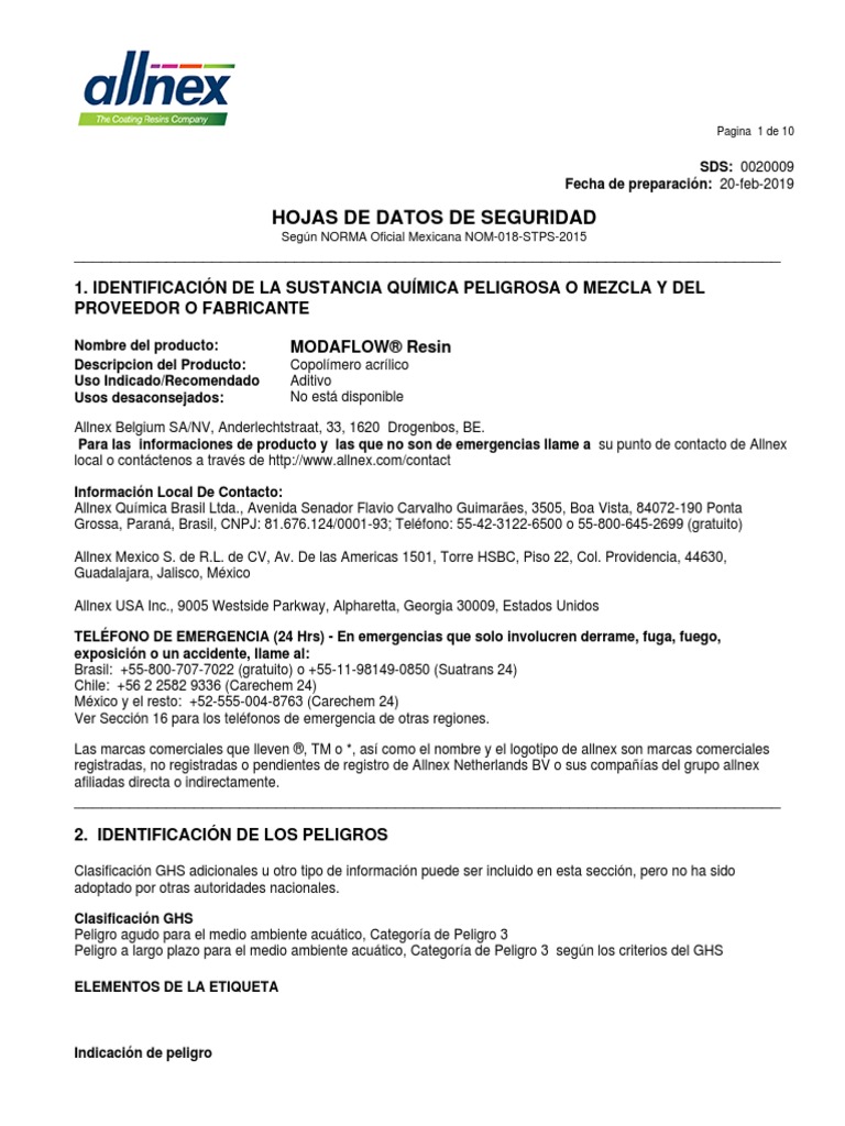 MSDS Modaflow ALLNEX | PDF | Agua | Residuos