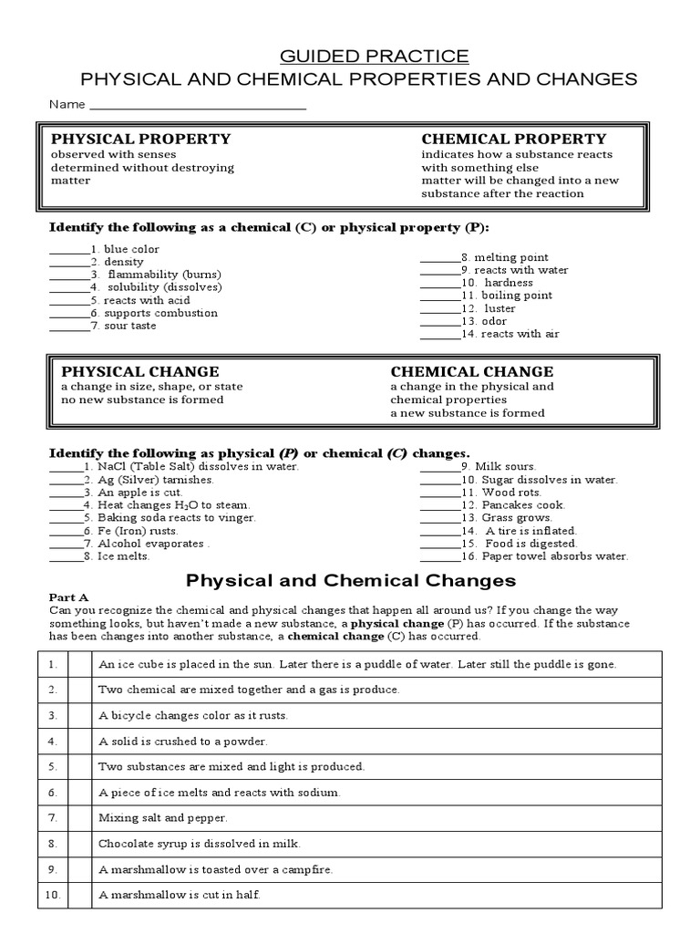 Physical Chemical Worksheet Physci1 | PDF | Chemical Substances | Toast