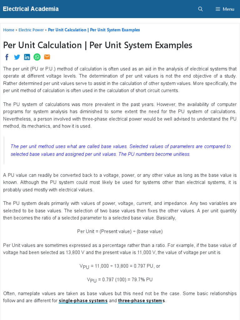 Per Unit Calculation - Per Unit System Examples | PDF | Force ...
