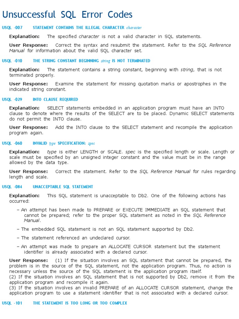 Sql Error Messages And Codes Pdf Relational Database String Computer Science 5795