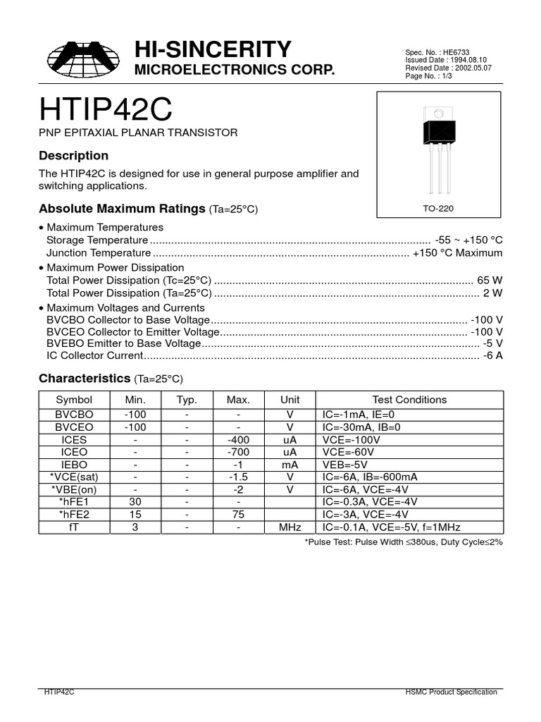 Datasheet TIP 42 | PDF | Bipolar Junction Transistor | Electrical ...