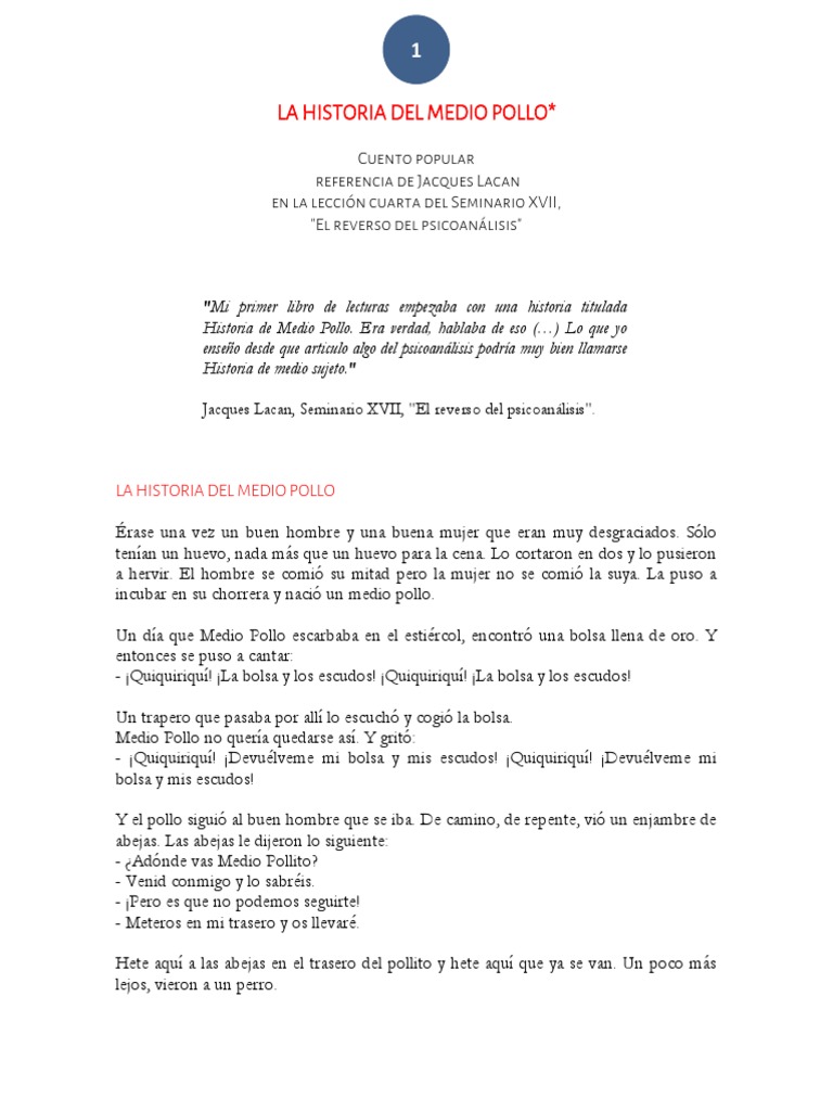 Cuento Popular. La Historia Del Medio Pollo | PDF