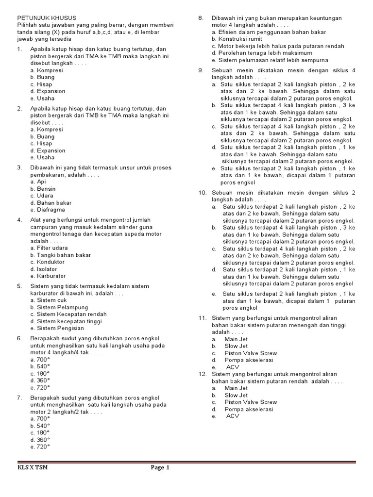 Soal TSM PTS Kelas X TSM SMT 2 | PDF