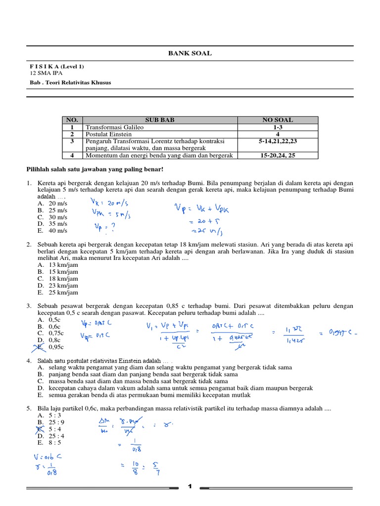 Pembahasan Bank Soal FISIKA - 12 SMA IPA - Bab 7. Teori Relativitas ...