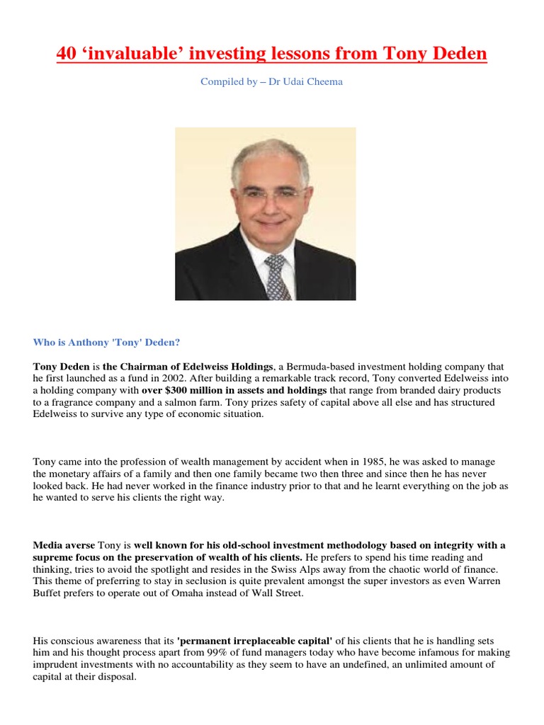 40 'Invaluable' Investing Lessons From Tony Deden | PDF | Wealth | Stocks
