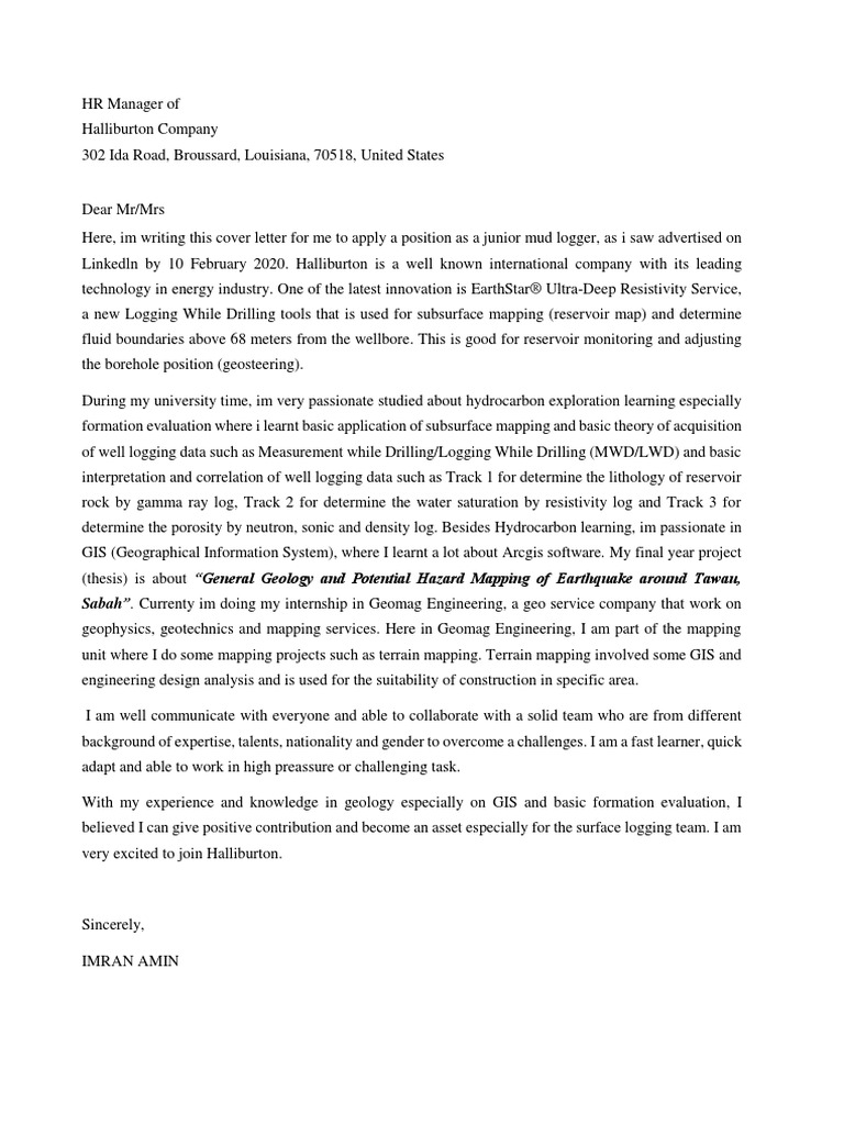 Cover Letter Halliburton | PDF