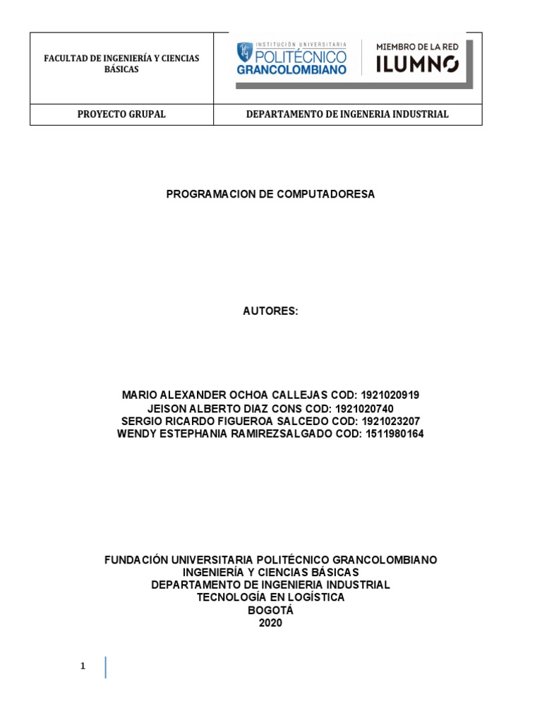 Primera Entrega Programacion de Computadores | PDF | Ingeniería | Programación de computadoras