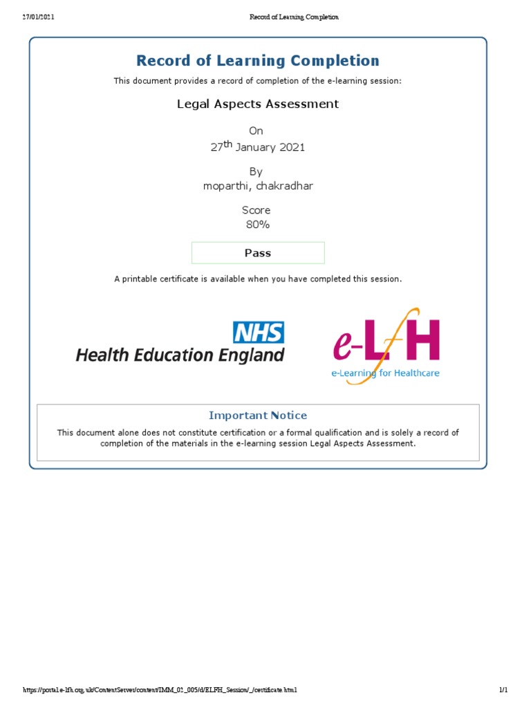 Record of Learning Completion | PDF