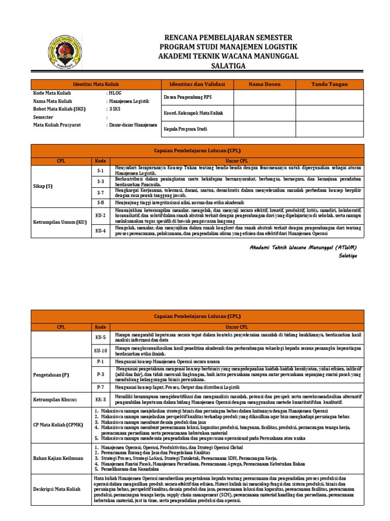 RPS Manajemen Operasi | PDF
