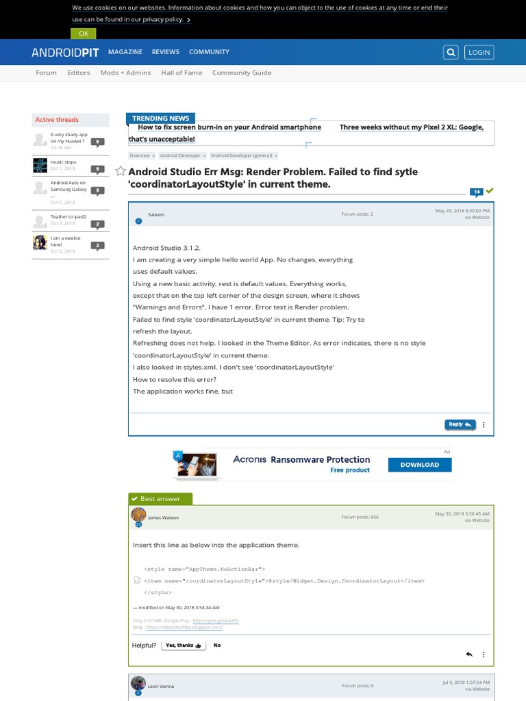 Android Studio Err MSG - Render Problem. Failed To Find Sytle 'Coordinatorlayoutstyle' in ...