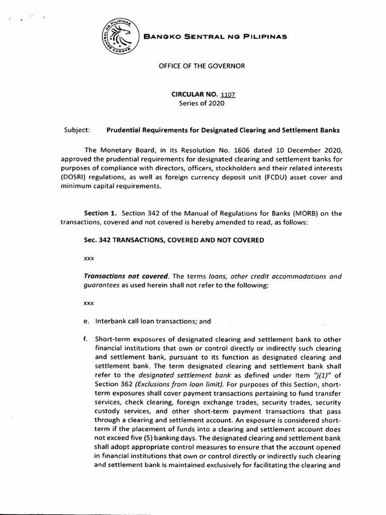 BSP Circular 1107 | PDF | Clearing (Finance) | Deposit Account