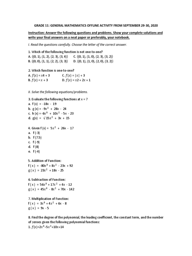 Grade 11 General Mathematics Activity | PDF