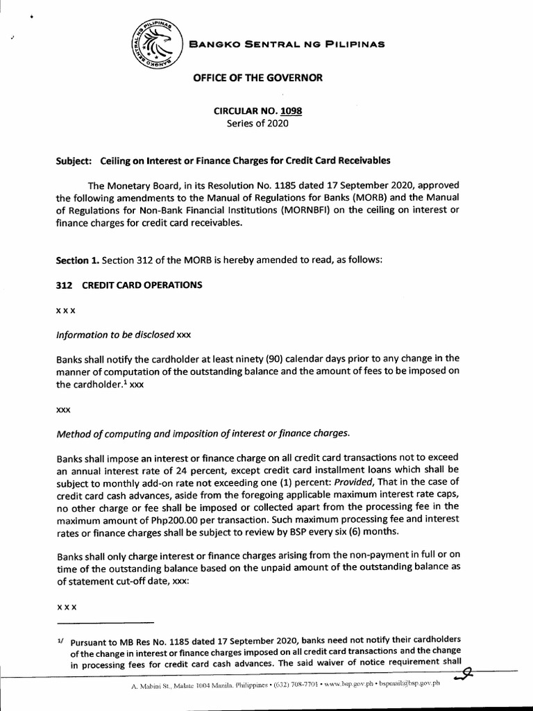 BSP Circular 1098 | PDF