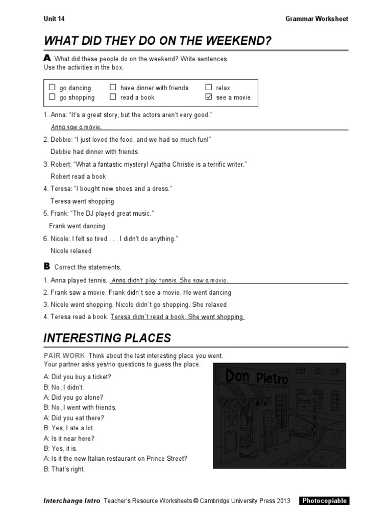 Interchange4 Intro Level Unit14 Grammar Worksheet Word | PDF