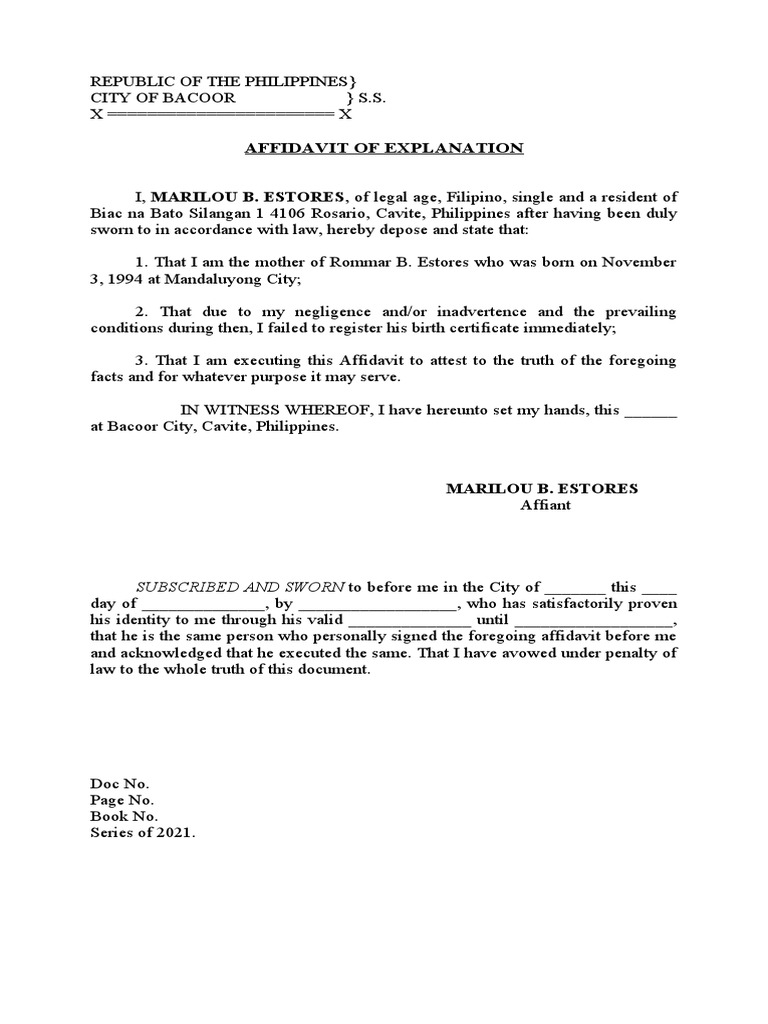 Affidavit of Explanation | PDF