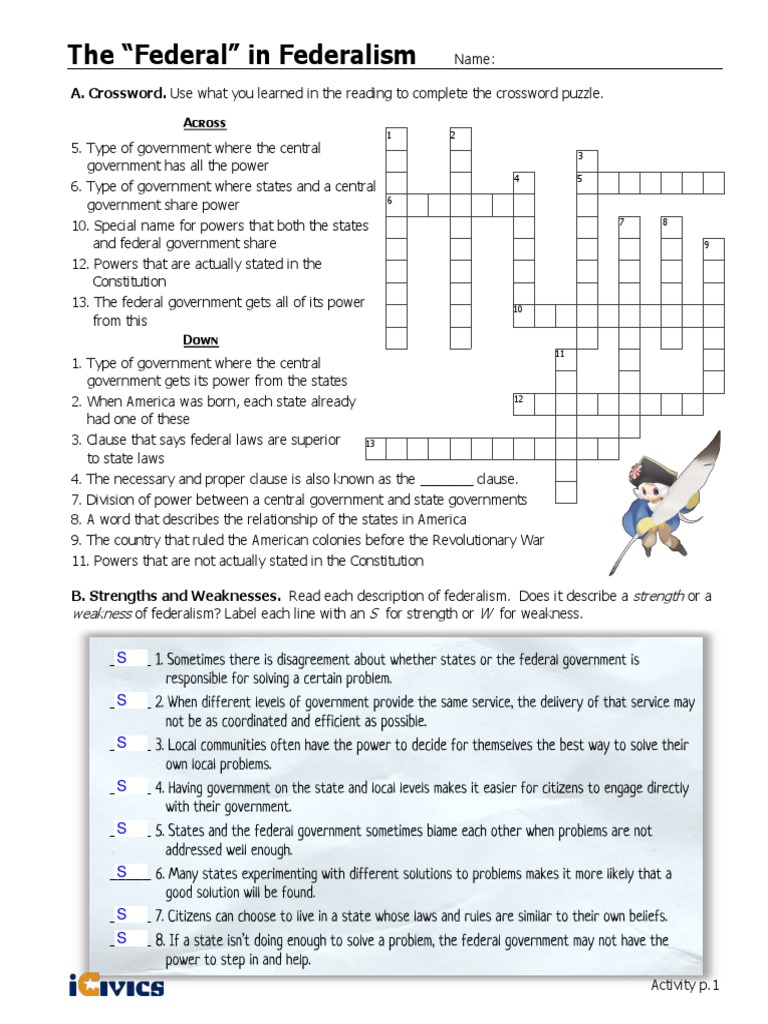 Federalism Activity Fillable | PDF | United States Congress | American ...