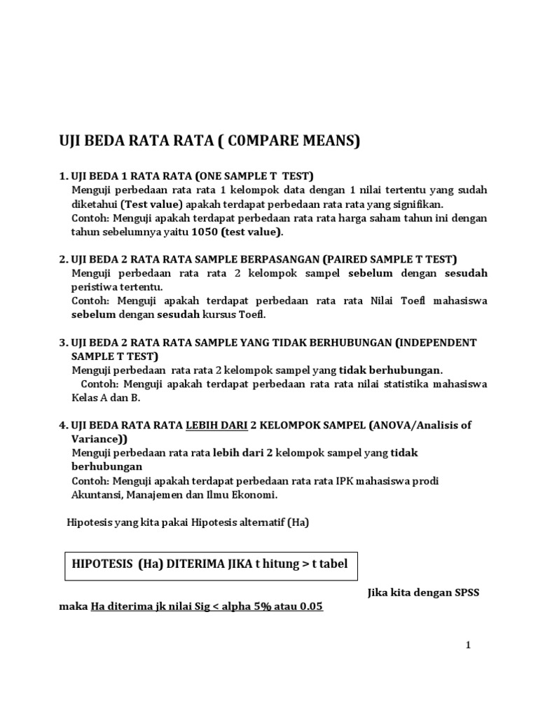 ERNI - Uji Beda Rata Rata | PDF | Metode & Bahan Ajar