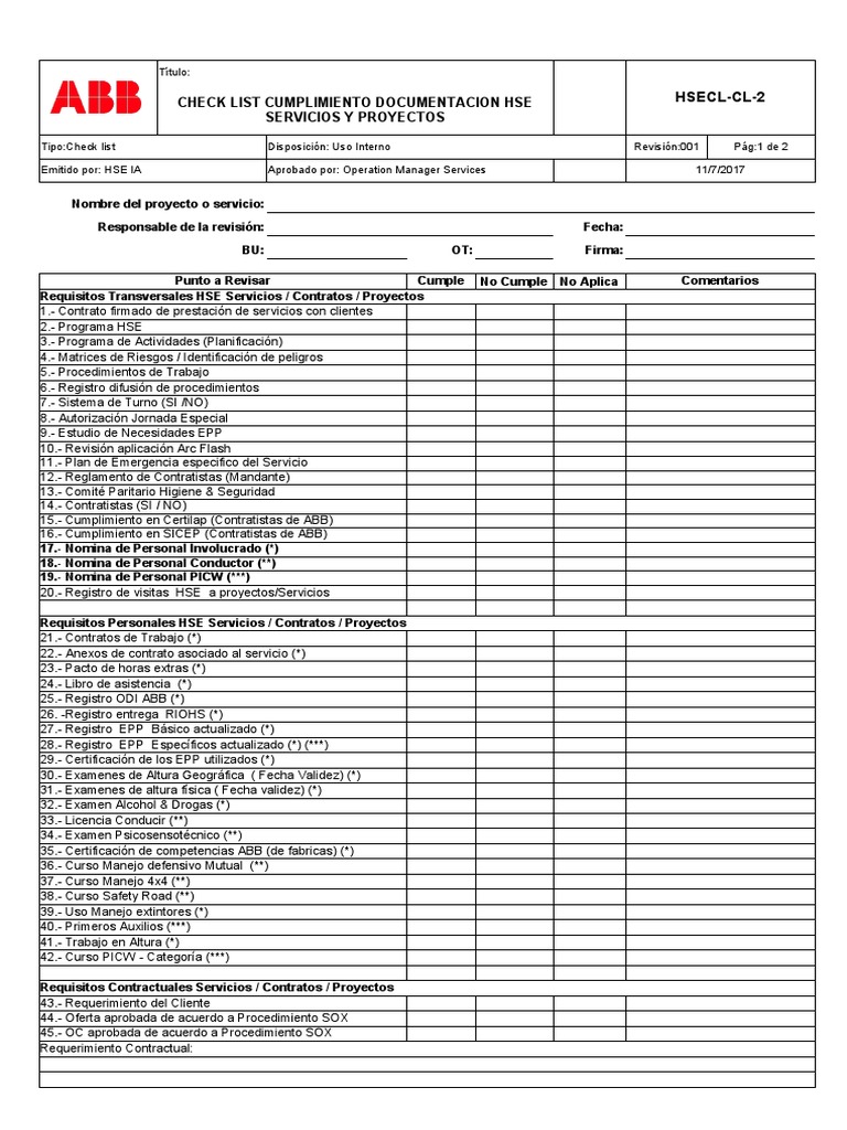 Check List Requisitos HSE Services (R1) | PDF | Business