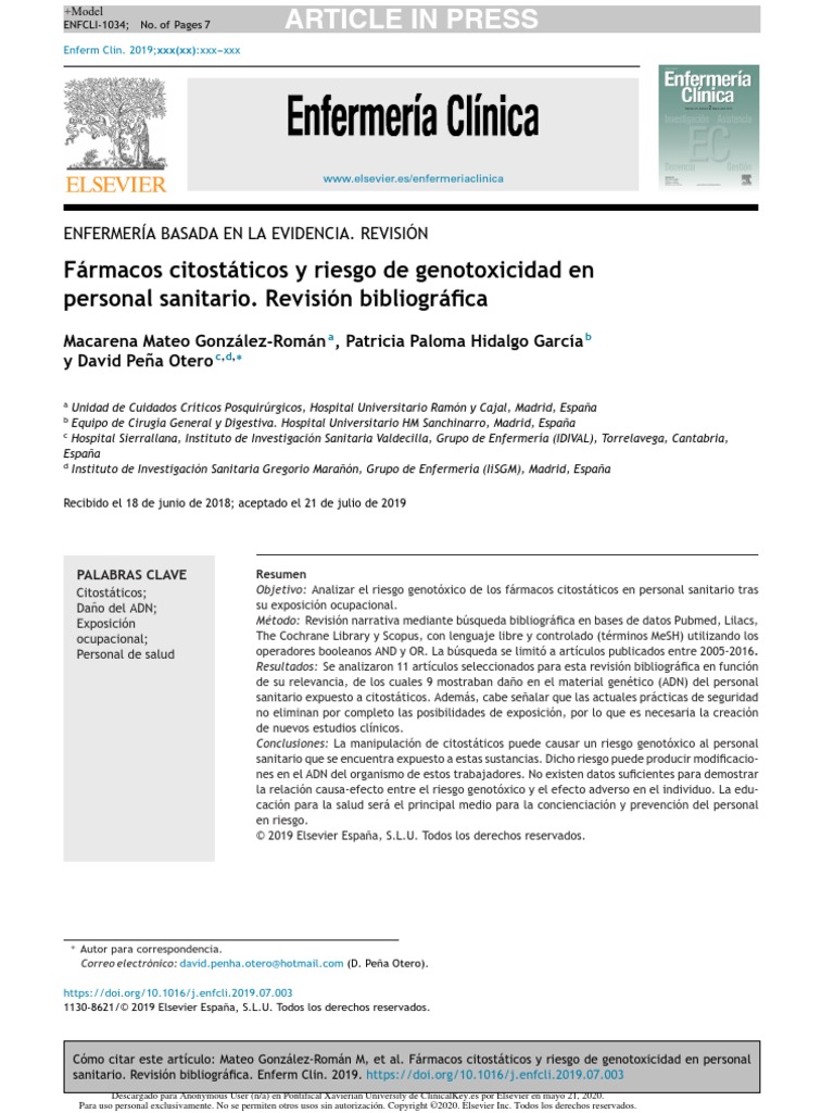 Farmacos Citostaticos y Riesgo de Genotoxicidad | PDF | Farmacia ...