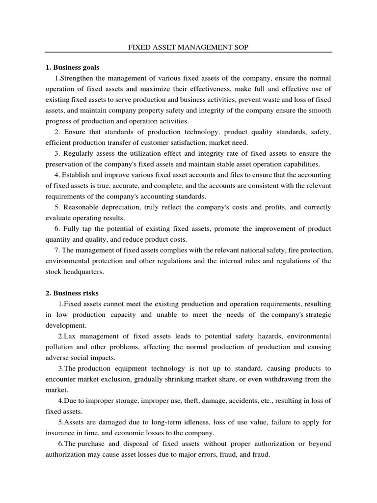 Fixed Asset Management SOP Overview | PDF | Depreciation | Book Value