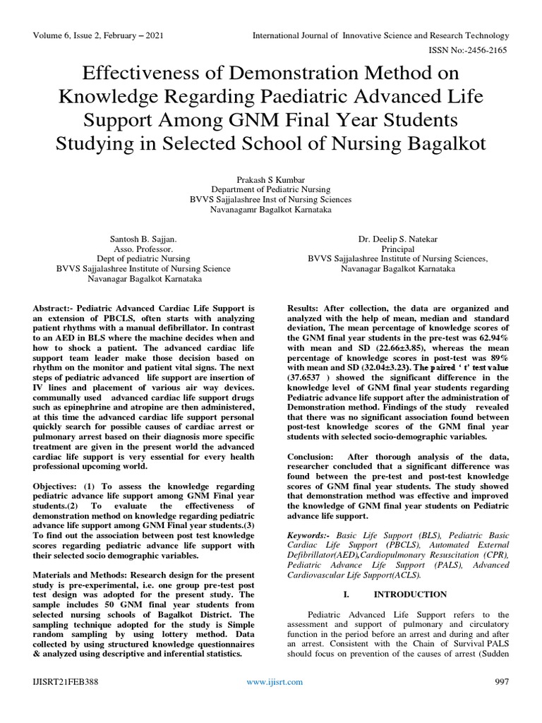 Effectiveness of Demonstration Method On Knowledge Regarding Paediatric ...