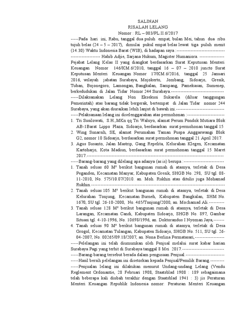 Risalah Lelang | PDF