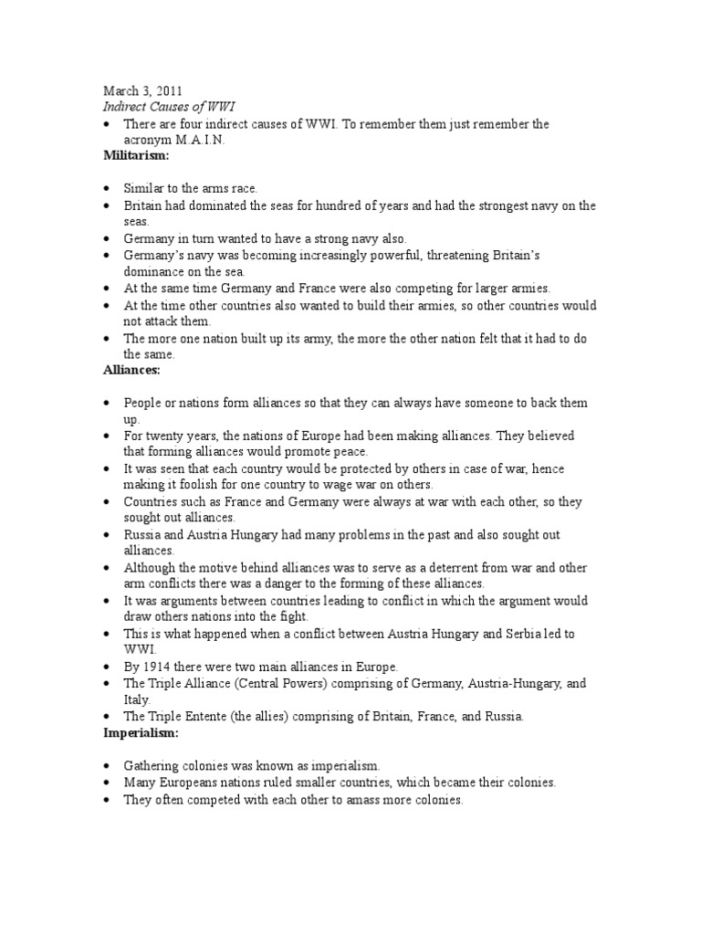 Indirect Causes of WWI: M.A.I.N. Explained | PDF | Allies Of World War ...