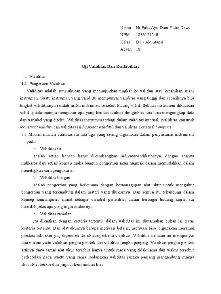 Uji Validitas Dan Rentabilitas | PDF | Komputer