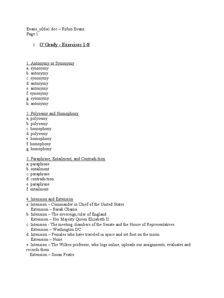 Evans U06a1 - Page 1 - O'Grady, Ch. 6 Exercises #1-8 | PDF