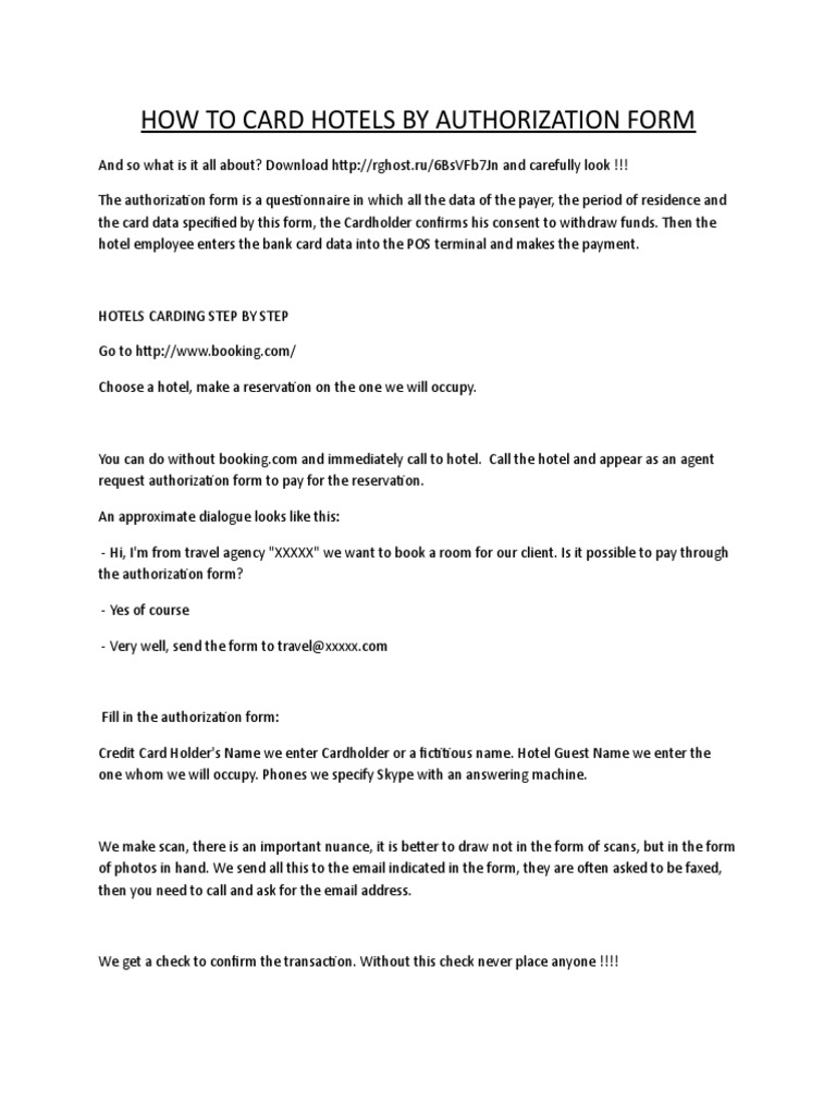 How To Card Hotels (By Authorization Form-With Agent and Without) | PDF ...