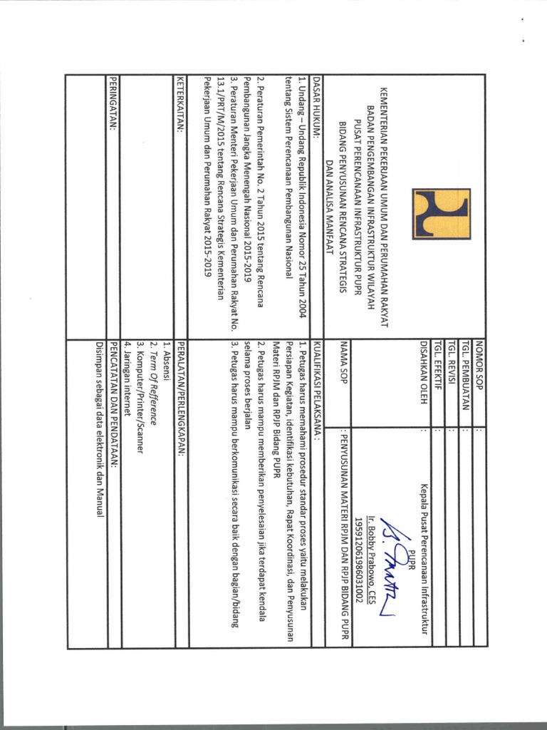 SOP Penyusunan Materi RPJM Dan RPJP Bidang PUPR | PDF