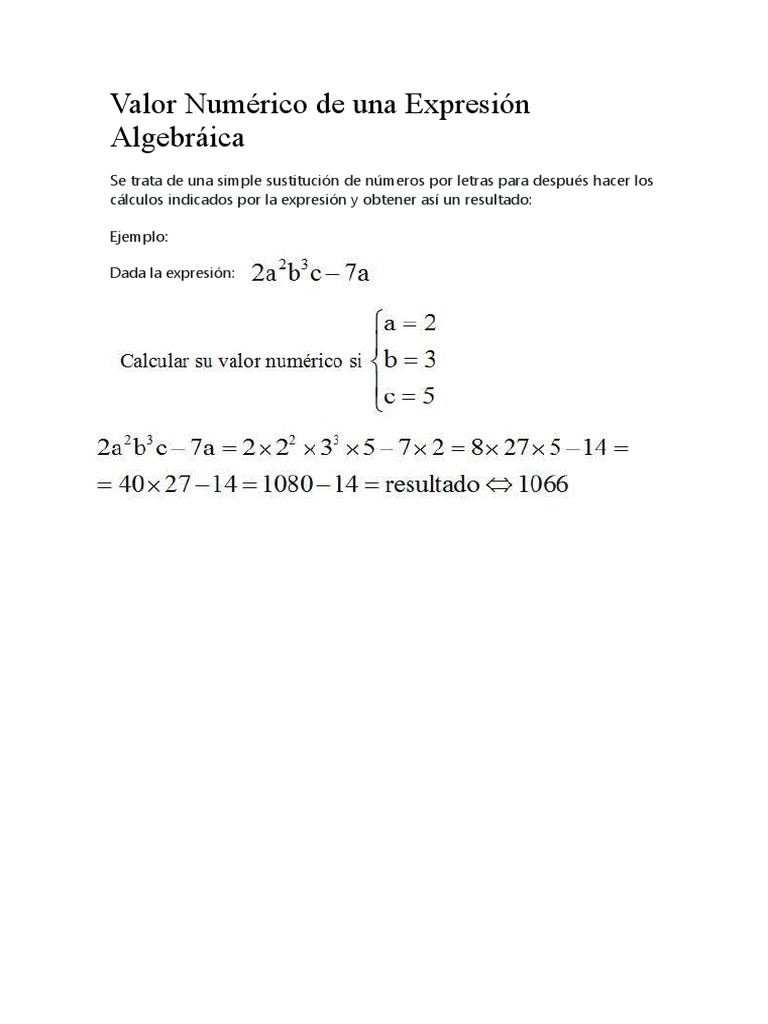 Valor Numérico de Una Expresión Algebráica | PDF | Intervalo ...