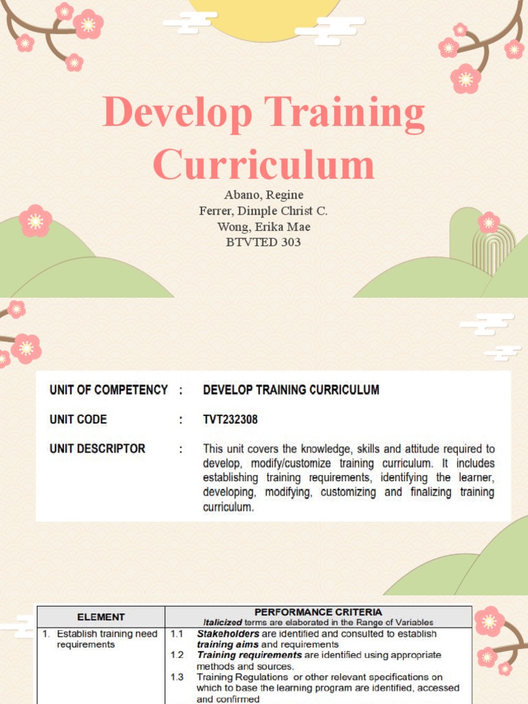 Develop Training Curriculum: Abano, Regine Ferrer, Dimple Christ C ...
