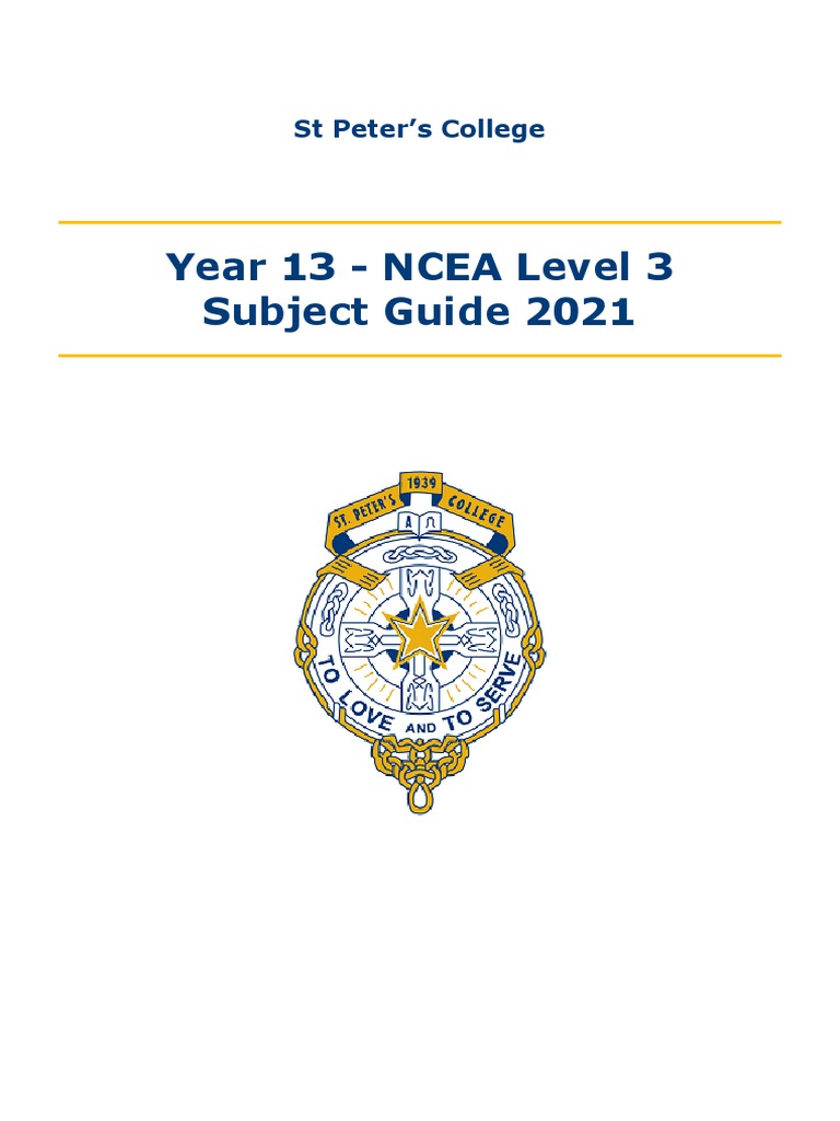 Year 13 - NCEA Level 3 Subject Guide 2021: ST Peter's College | PDF ...