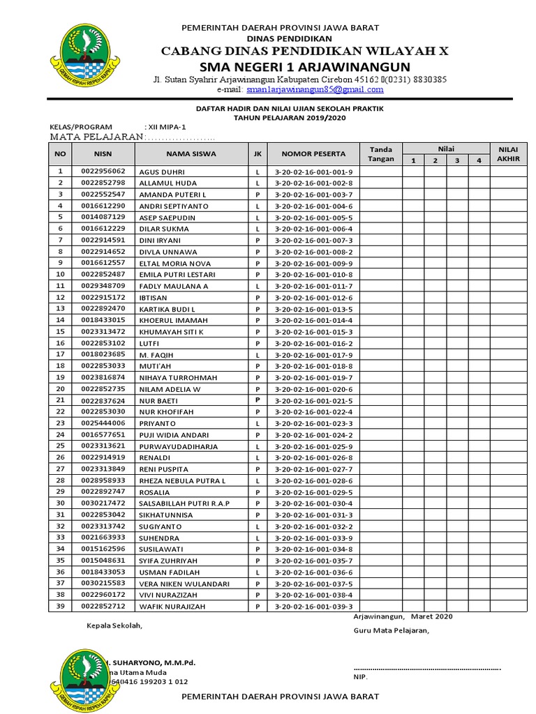 Daftar Hadir Dan Nilai | PDF