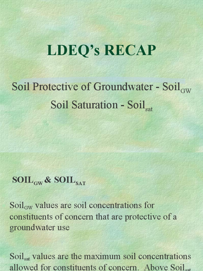 Determining Soil Concentration Levels Protective of Groundwater: A ...