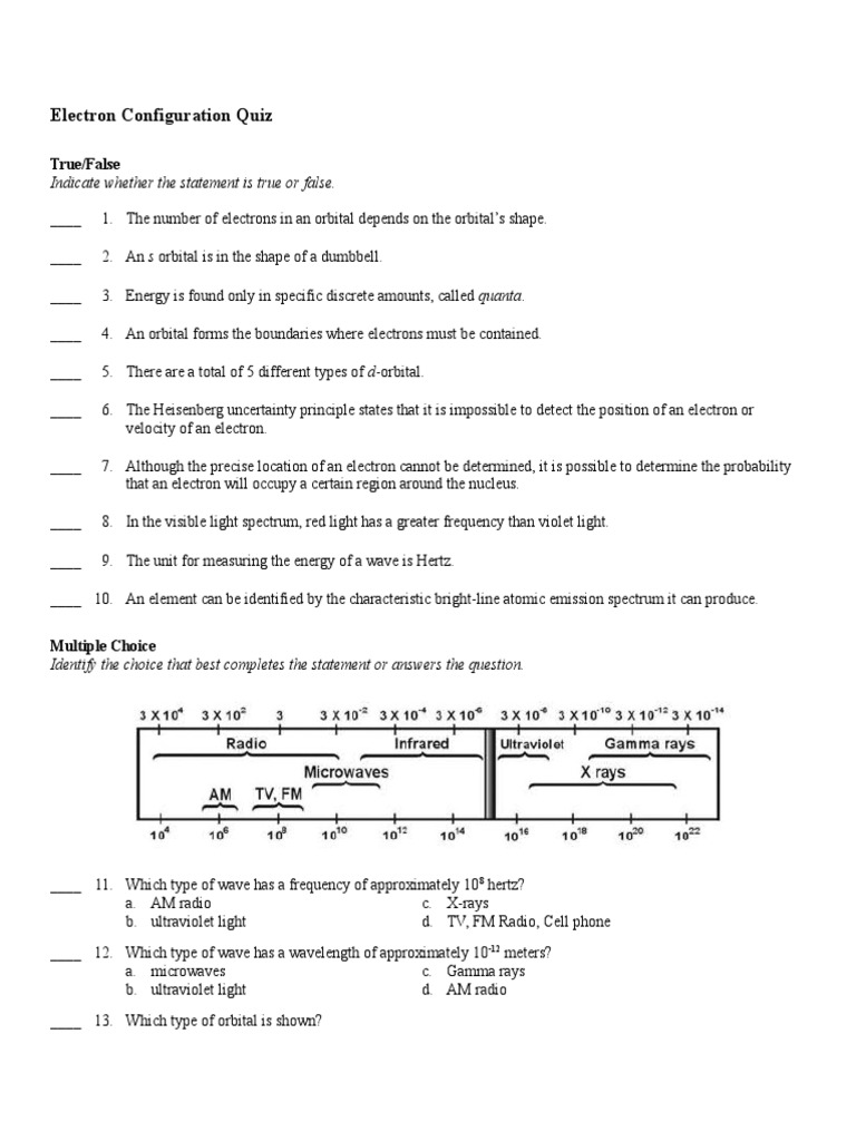 Electron Configuration Quiz | PDF | Atomic Orbital | Electron Configuration