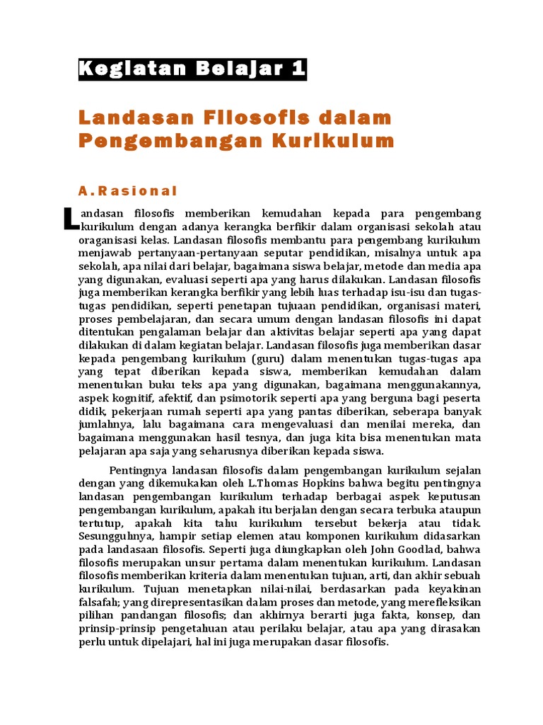 Kegiatan Belajar 1 Landasan Filosofis Dalam Pengembangan Kurikulum (Dr ...