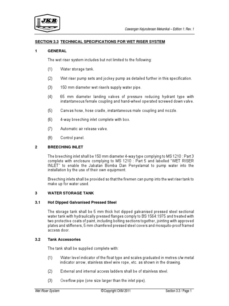 SECTION 3.3 - WET RISER SYSTEM Rev. 1 | PDF | Pipe (Fluid Conveyance ...