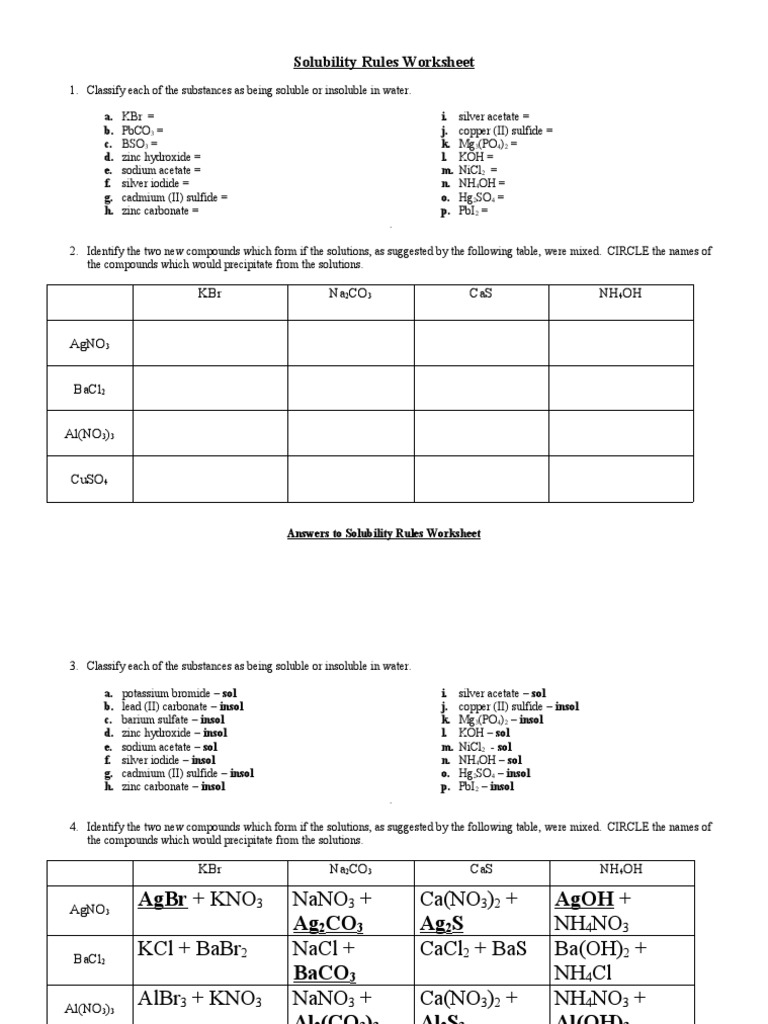 Worksheet - Solubility Rules With Answers | PDF | Precipitation ...